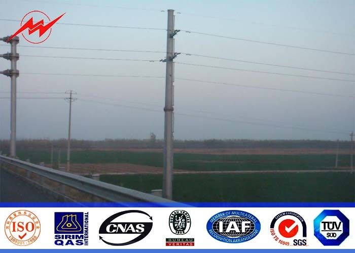 AWS D 1.1 69kv Steel Tubular Electric Power Pole With Galvanized Cross Arm