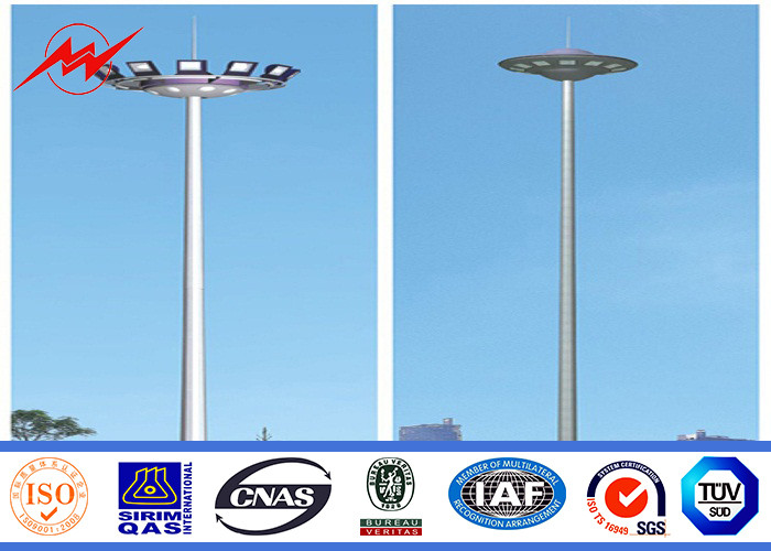 3 Sections 5mm 35M HDG High Mast Light Pole with 6 Lamps Wind Speed 30m/s