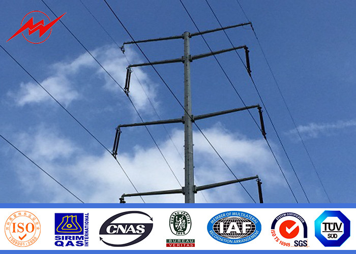 18M Power Transmission Line Steel Utility Pole With Steel Angle Cross ...
