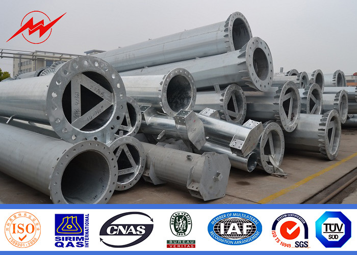 High Voltage 35KV Cross Arm Galvanized Steel Power Tubular Poles With ...