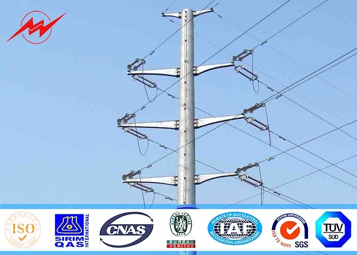 Hexagonal 15m Powder Coating Galvanized Steel Metalic Pole One Section ...