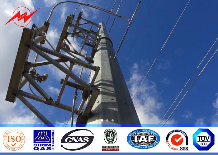 14m Octagonal Steel Power Distribution Poles Galvanized Bitumen AWS D1 ...