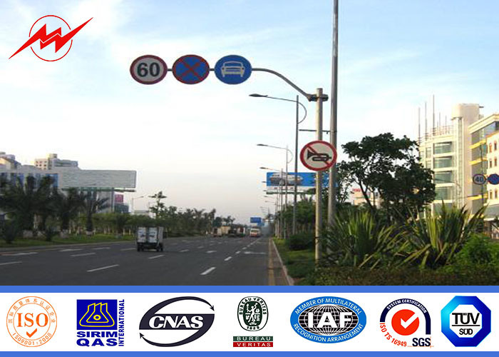 ASTM A 123 Street Lamp Pole Design 7M Height 11M Arm Hot Dip Galvanized
