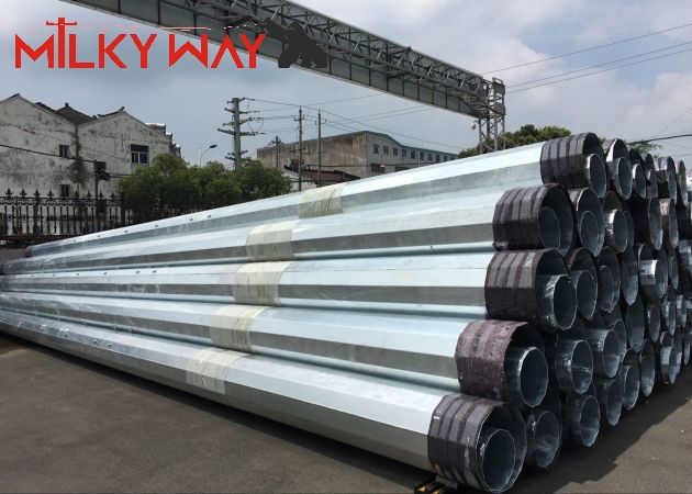 11KV 38KV Hot Dip Galvanized Electric Power Pole Galvanized Octagonal ...