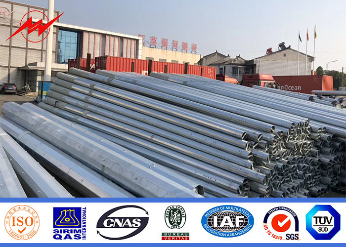 ISO 9m 10m Galvanized Steel Pole With 2.75mm - 3mm Thickenss High ...
