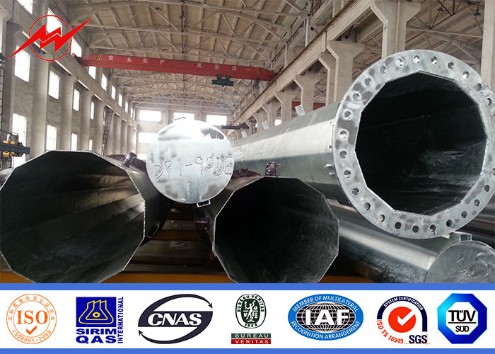 90FT Flange Type 3 Segements Galvanized Steel Pole Monopole With Bitumen